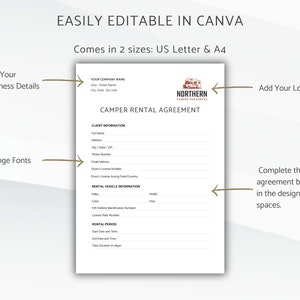 Camper Rental Agreement, RV Rental Contract, Motorhome Rent Template ...