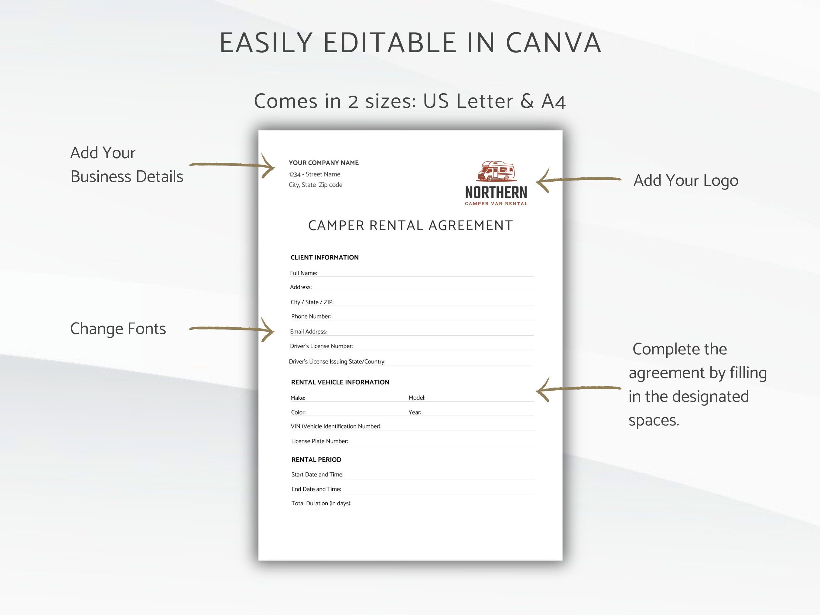 Camper Rental Agreement, RV Rental Contract, Motorhome Rent Template ...