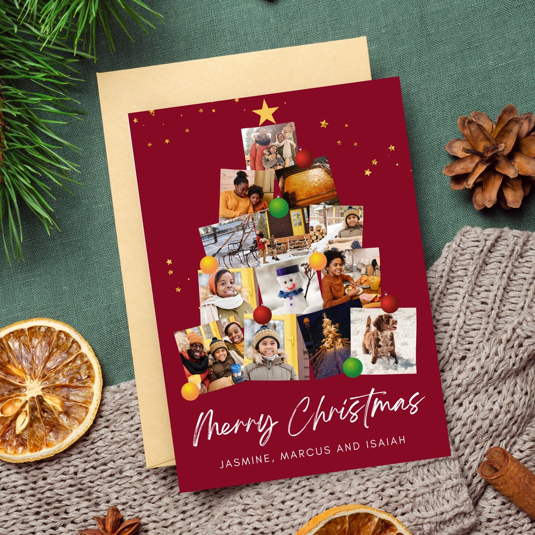 Family Tree Photo Collage Christmas Tree Card Template - Etsy