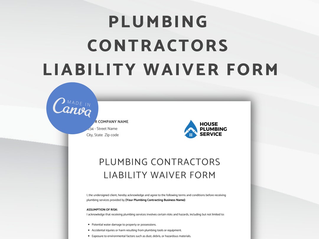 Plumbing Contractor Liability Waiver Template: Editable Form (A4/US ...
