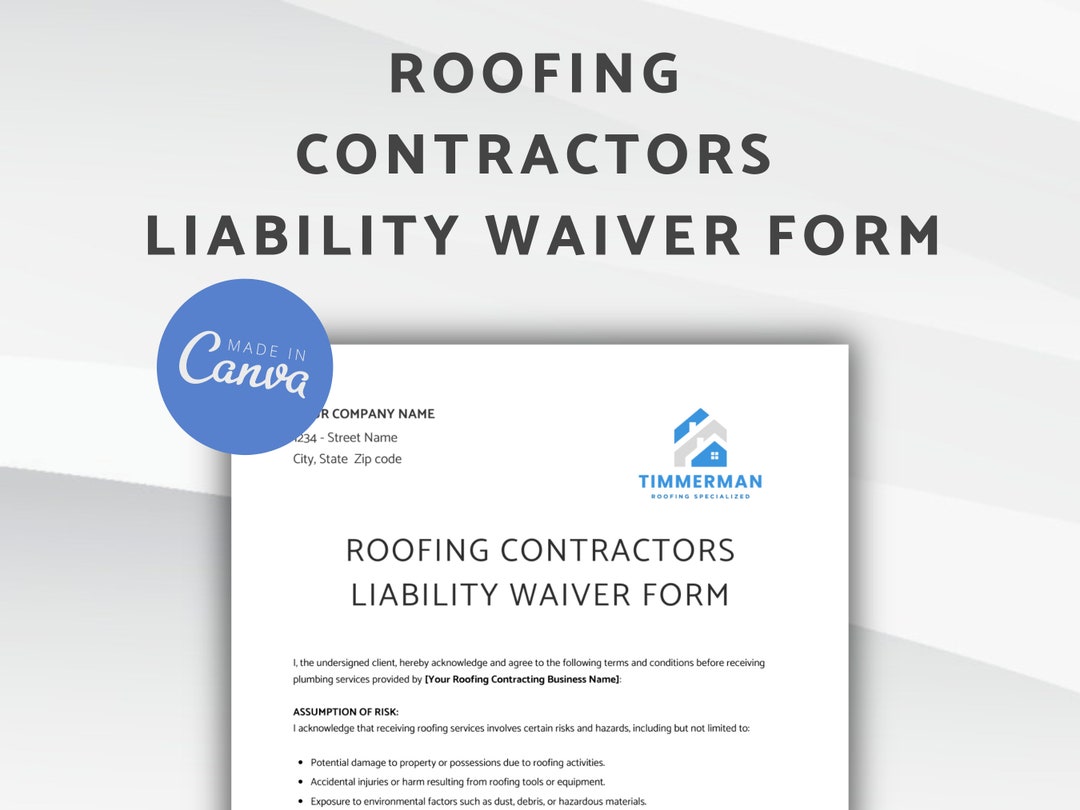 Roofing Contractors Liability Waiver Form, Release of Liability Agreement, Editable Liability ...