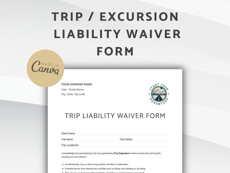 Trip Liability Waiver Form, Release of Liability Agreement, Editable ...