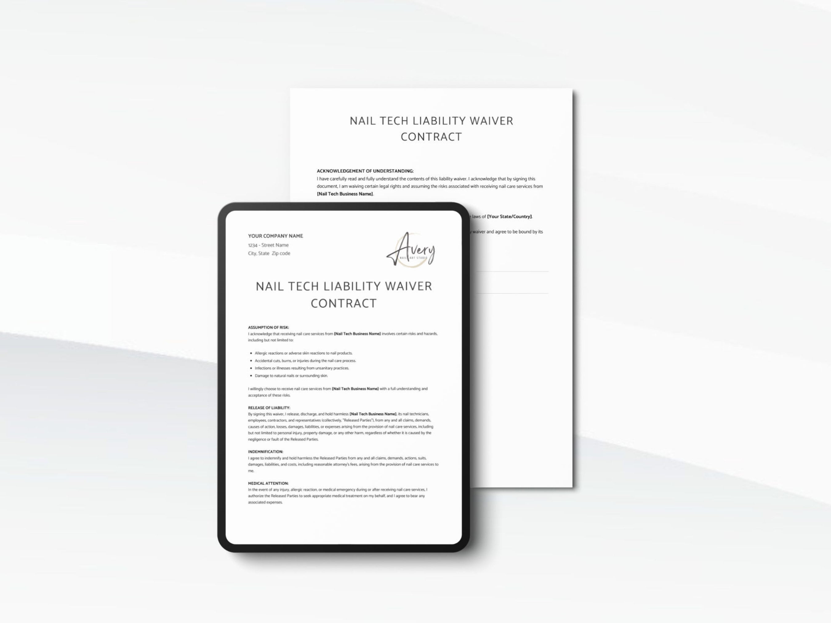 Nail Tech Liability Waiver Contract, Release of Liability Agreement ...