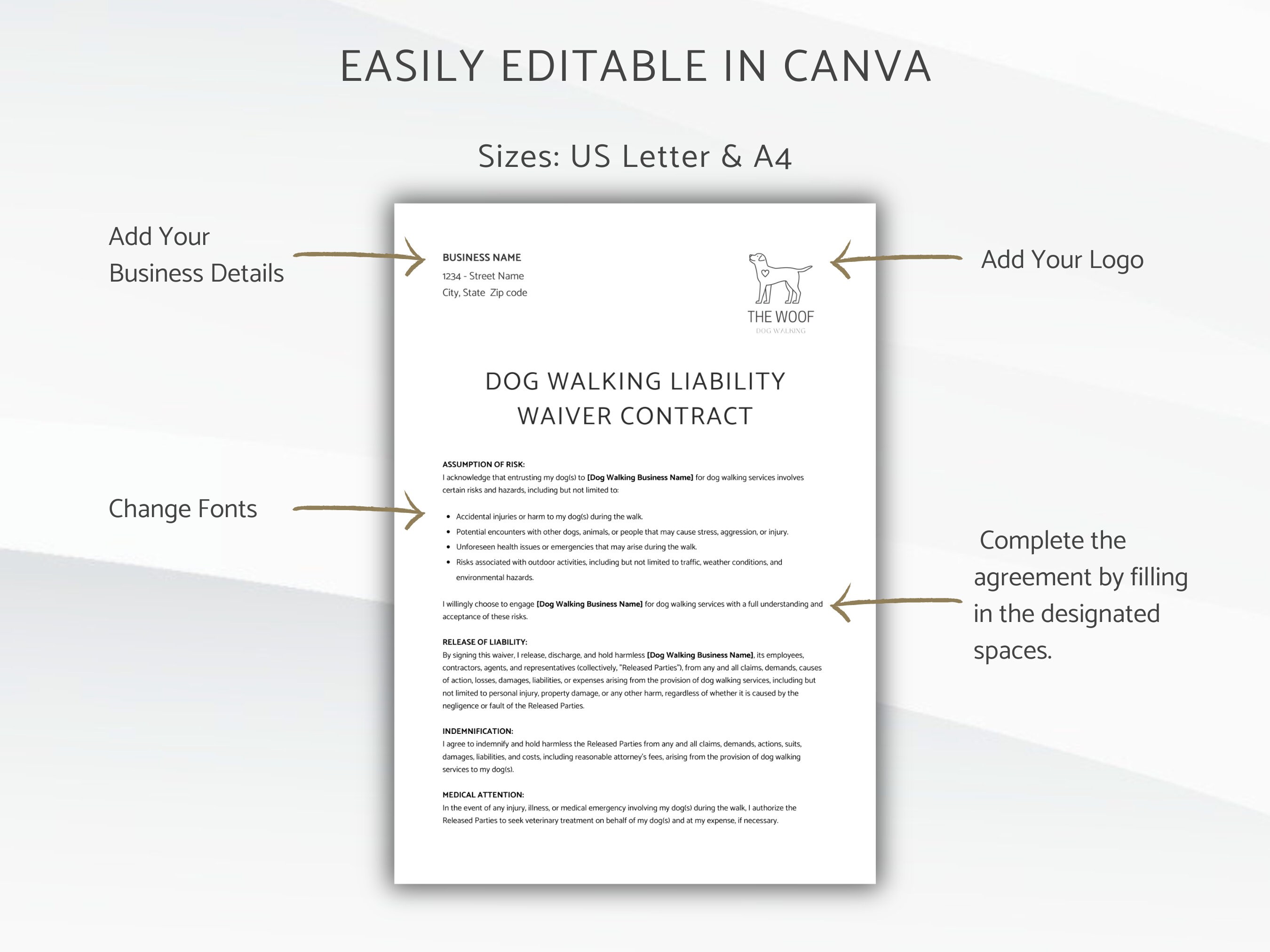 Dog Walking Liability Waiver Contract, Release of Liability Agreement ...
