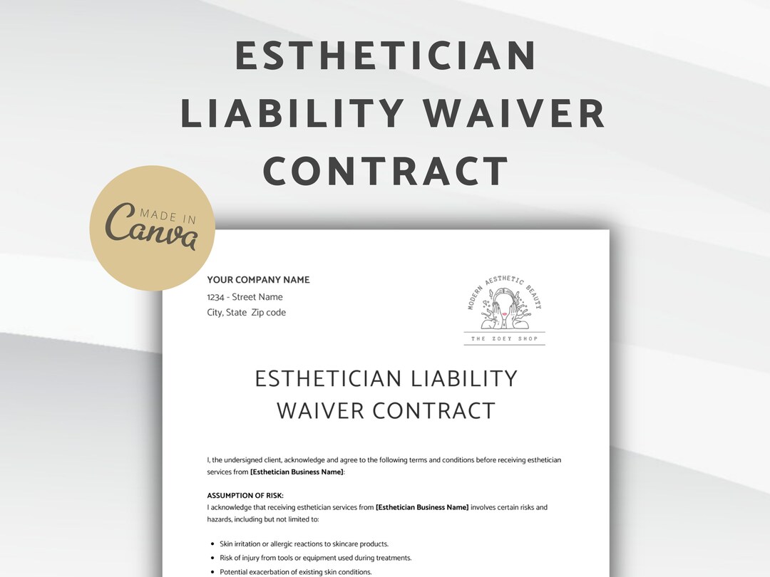 Esthetician Liability Waiver Contract, Release of Liability Agreement ...