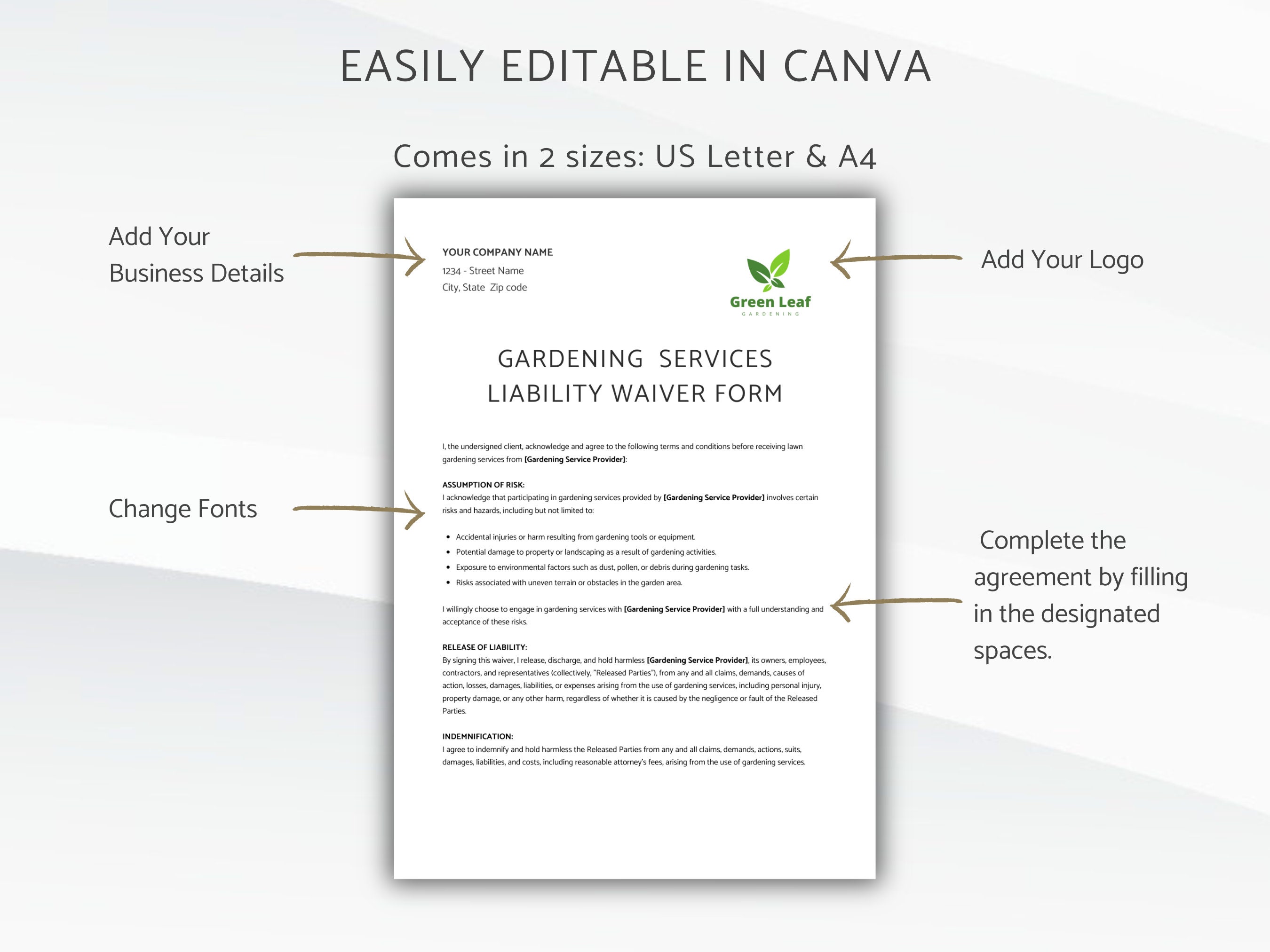 Gardening Liability Waiver Contract, Release of Liability Agreement ...
