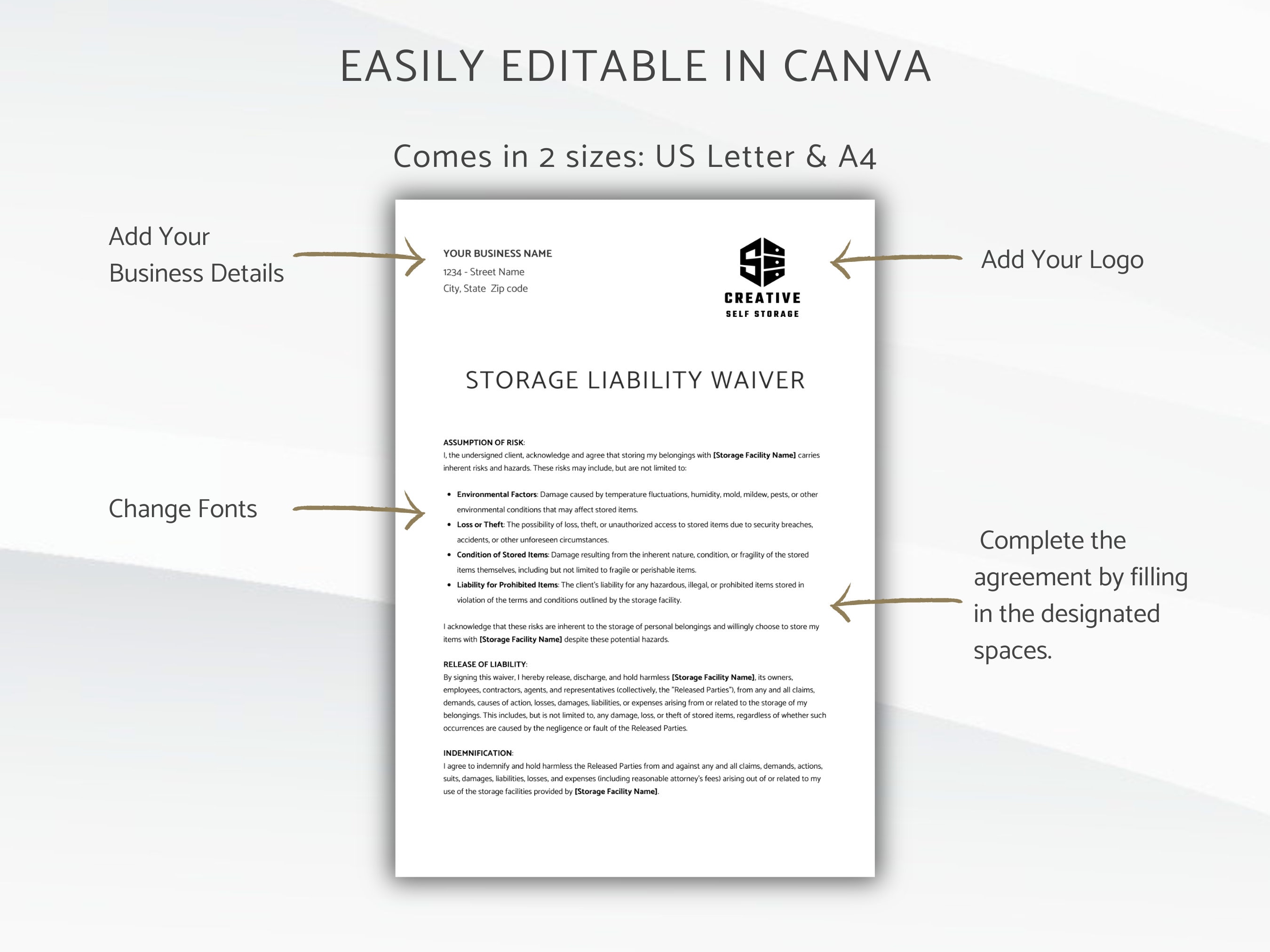 Storage Liability Waiver Contract, Release of Liability Agreement ...