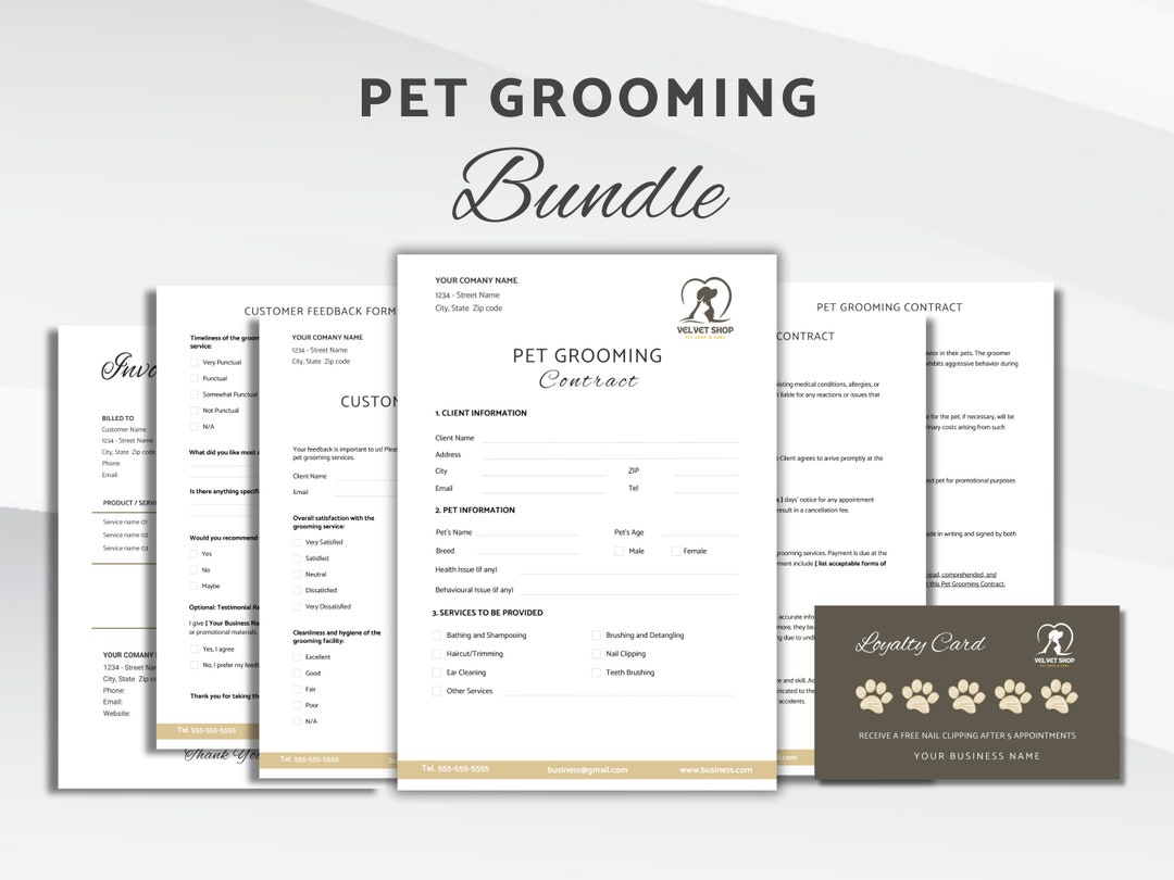 Pet Grooming Contract Bundle: Editable Dog Grooming Forms, Canva ...