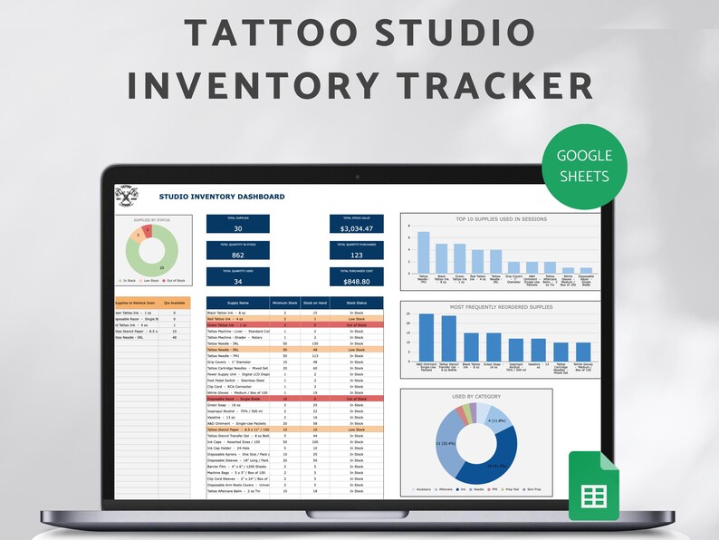 Tattoo Studio Inventory Tracker: Needle & Ink Supply Log (google Sheets ...