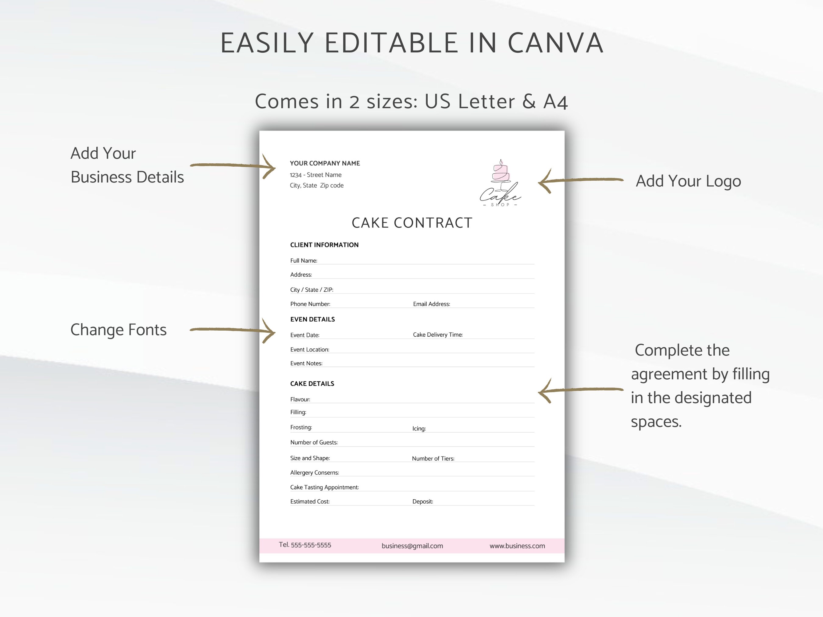 Cake Contract Template, Editable Wedding Cake Agreement, Bakery ...