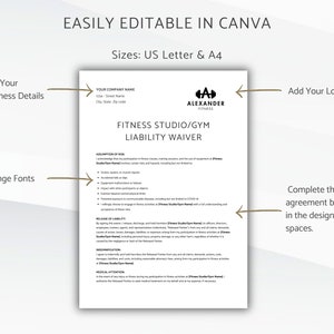 Fitness Studio / Gym Liability Waiver Document, Release of Liability ...