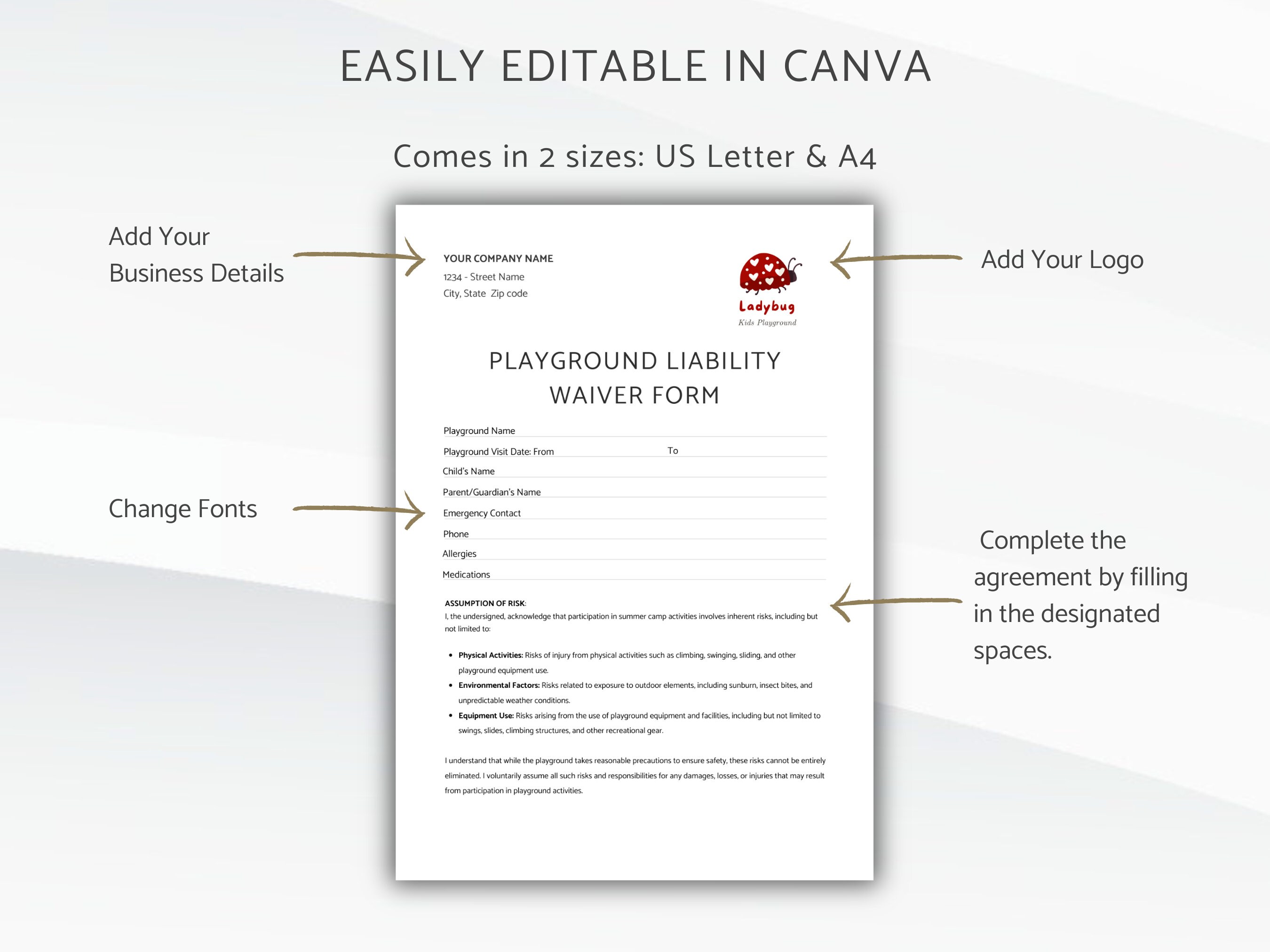 Playground Liability Waiver Form, Release of Liability Agreement ...
