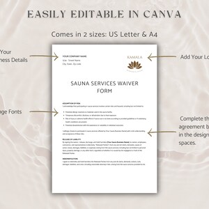 Sauna Liability Waiver Template: Editable Spa Contract (digital ...