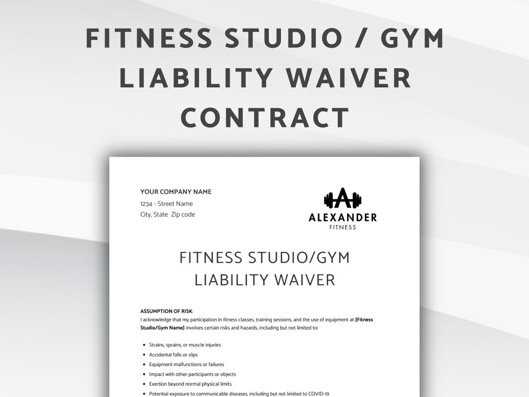 Fitness Studio / Gym Liability Waiver Document, Release of Liability ...
