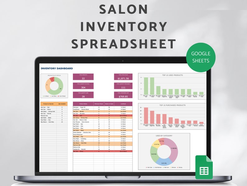 Salon Inventory Spreadsheet: Beauty Business Google Sheets Template - Etsy