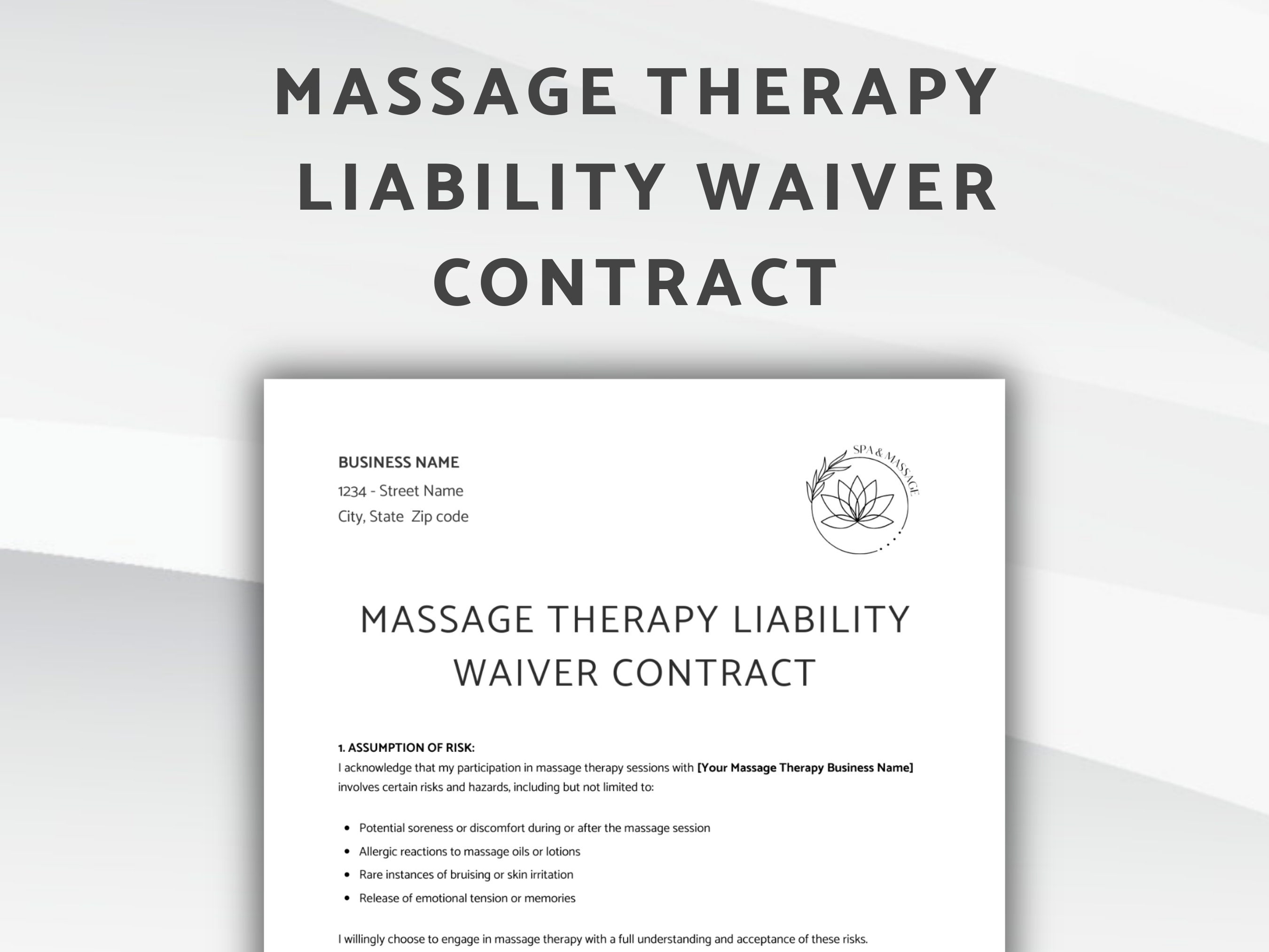 Massage Therapy Liability Waiver Template: Editable Contract for ...