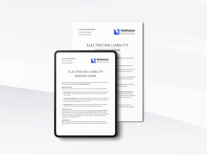 Electrician Liability Waiver Form: Editable Release Agreement (canva ...