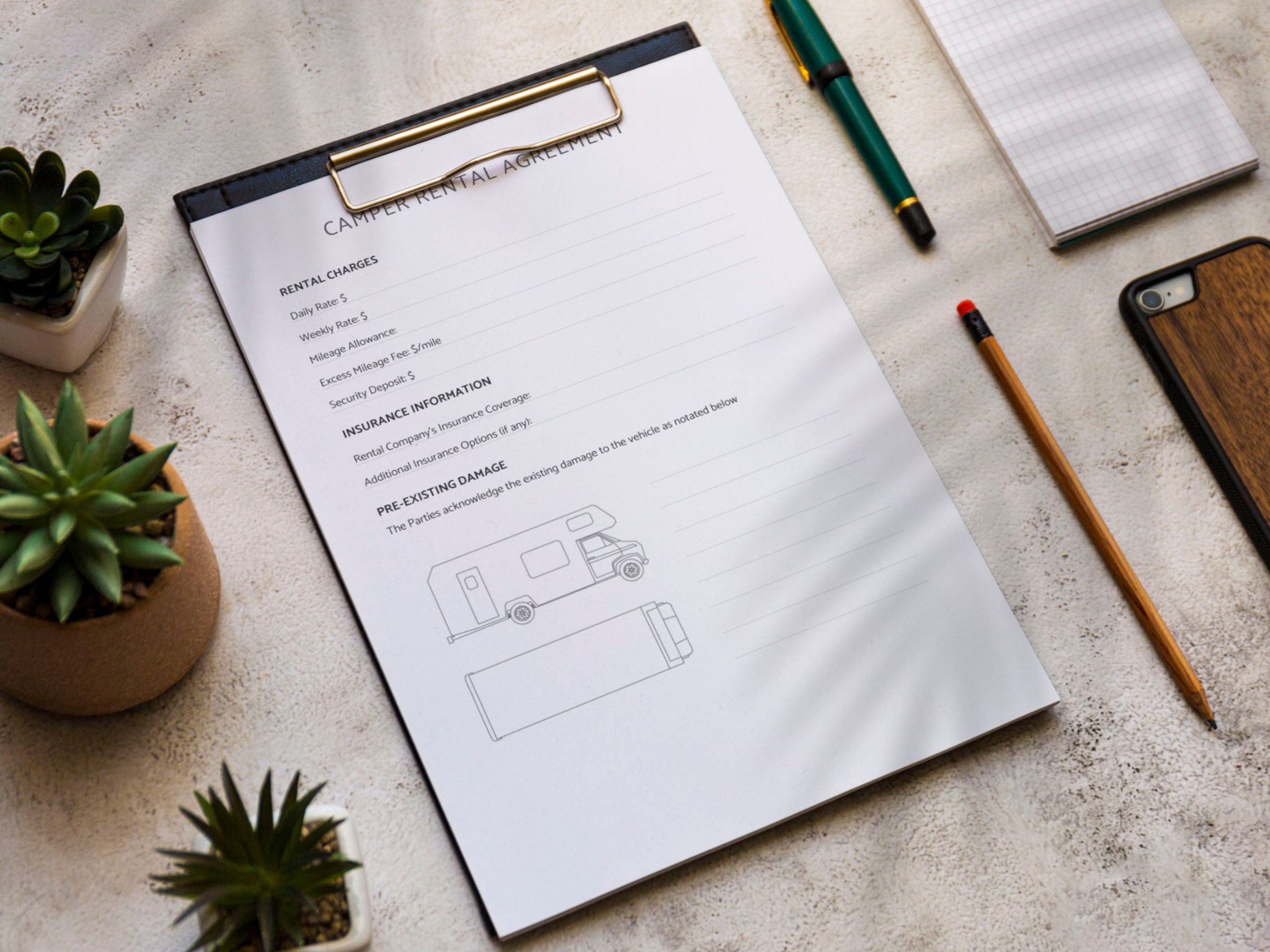 Camper Rental Agreement, RV Rental Contract, Motorhome Rent Template ...