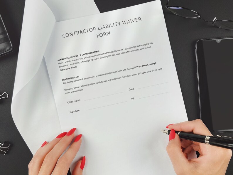 Contractor Liability Waiver Template: Editable Agreement Form (A4/US ...