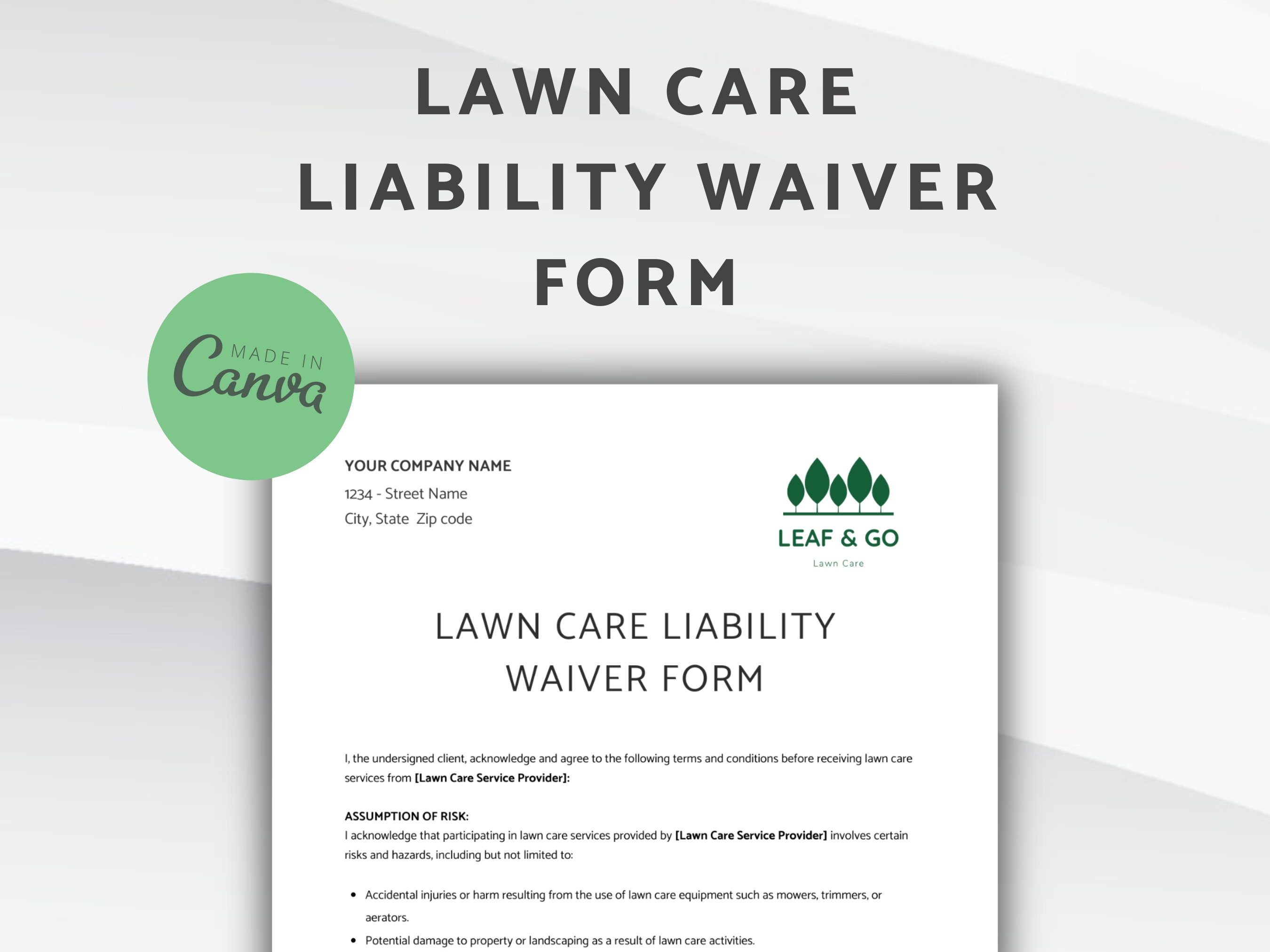 Lawn Care Liability Waiver Contract, Release of Liability Agreement ...