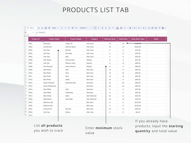 Salon Inventory Spreadsheet: Beauty Business Google Sheets Template - Etsy