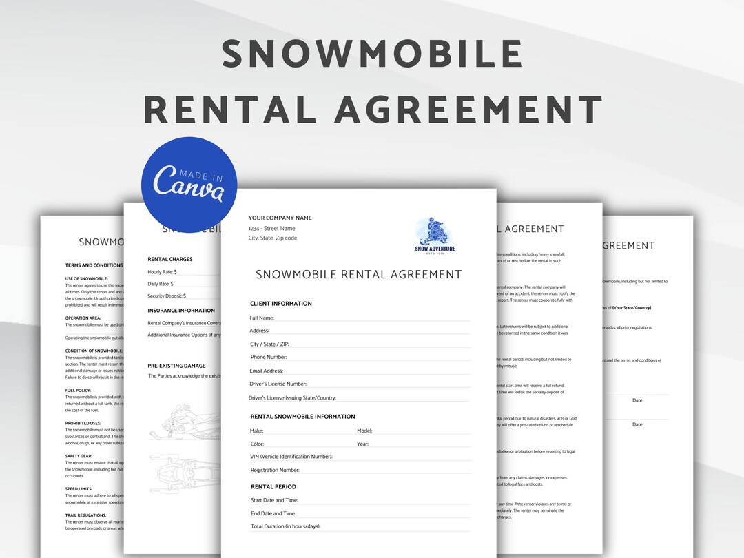 Snowmobile Rental Agreement, Snow Machine Rental Contract, Sled Rent ...