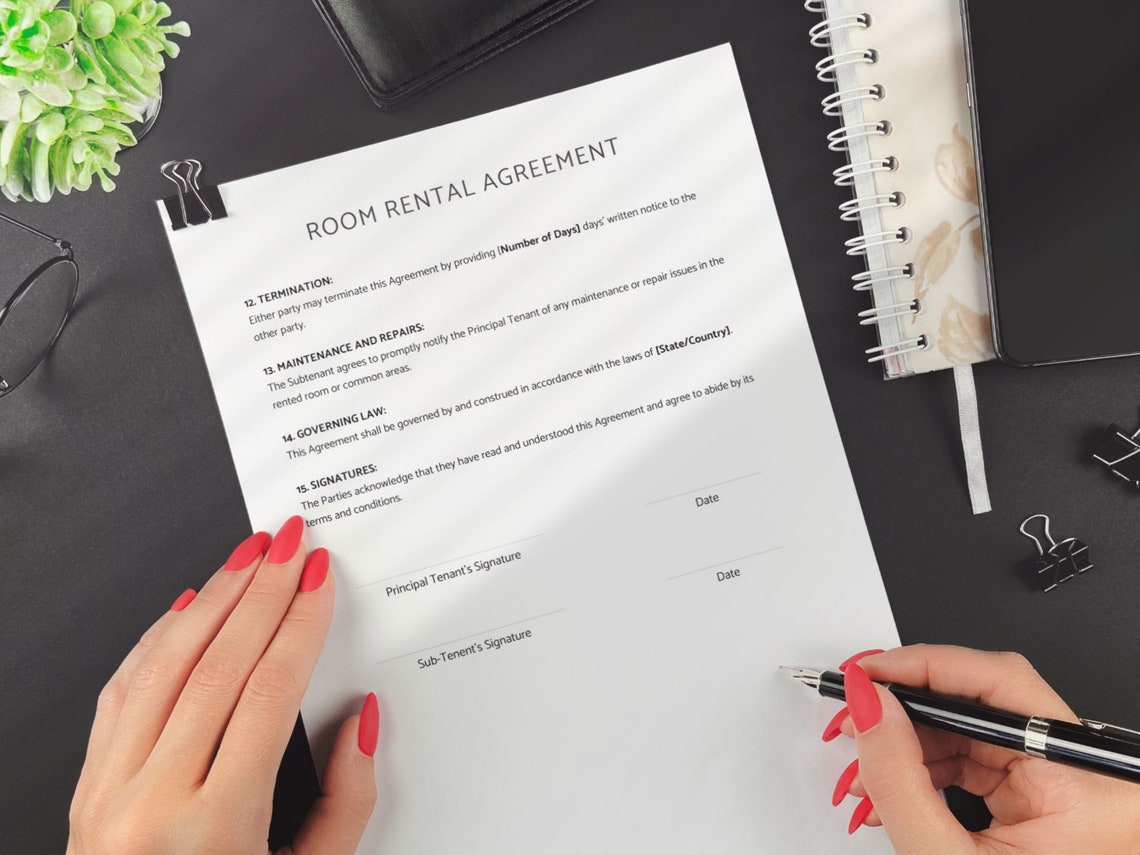 Room Rental Agreement, Roommate Room Rental Contract, Room Rental ...