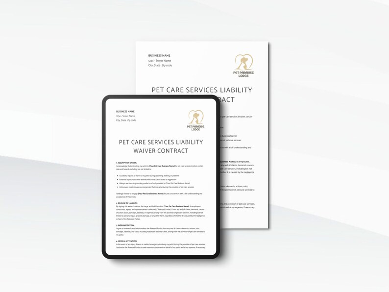 Pet Care Service Liability Waiver Contract, Release of Liability ...