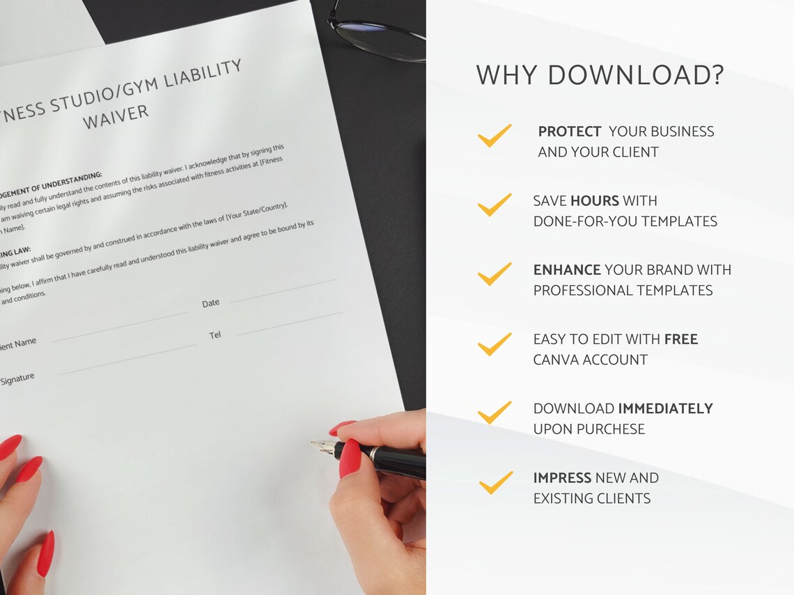 Fitness Studio / Gym Liability Waiver Document, Release of Liability Agreement, Editable ...