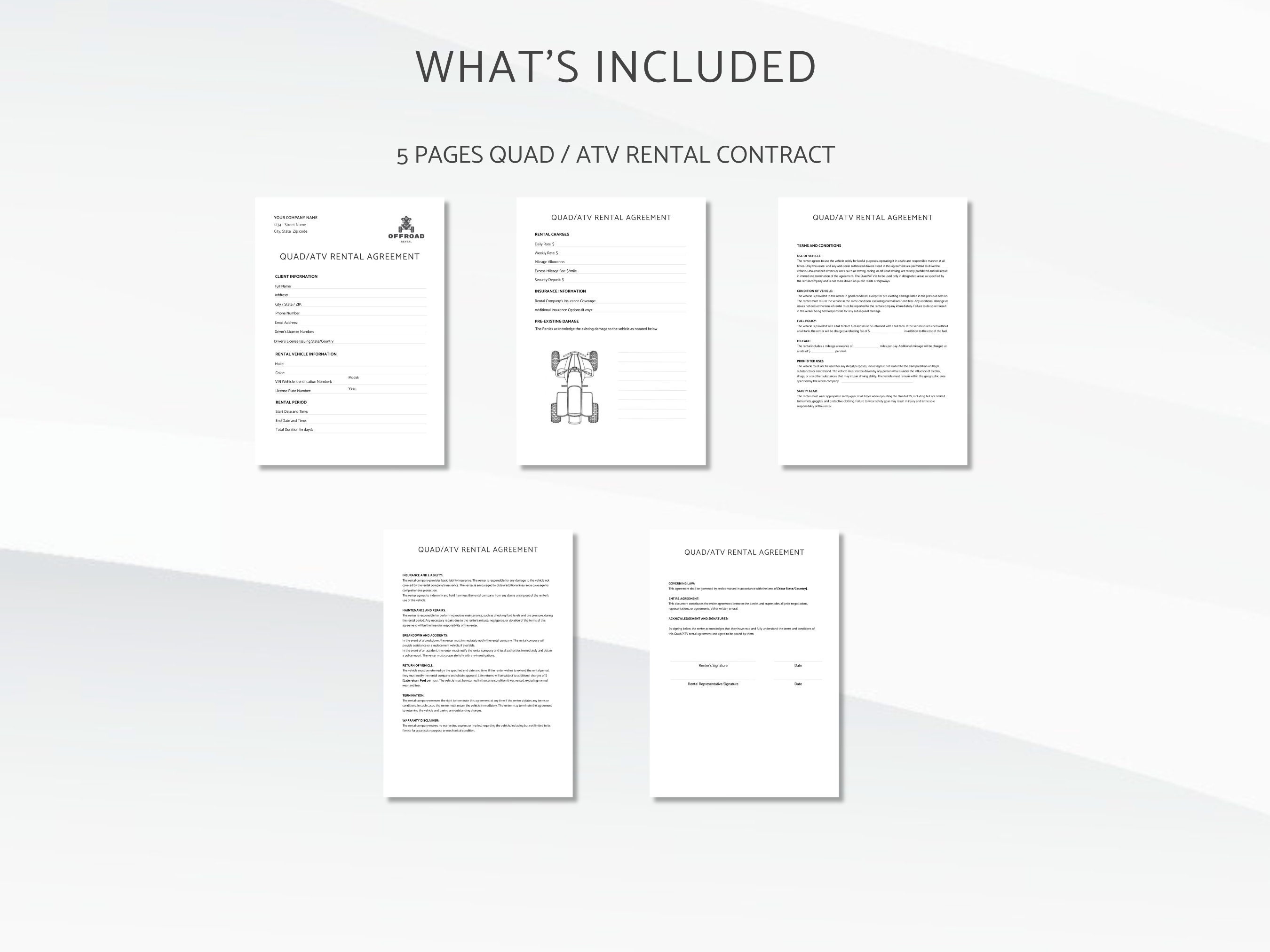 Quad Rental Agreement, ATV Rental Contract, Off-road Vehicle Rent ...