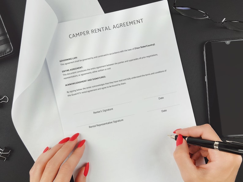 Camper Rental Agreement, RV Rental Contract, Motorhome Rent Template ...