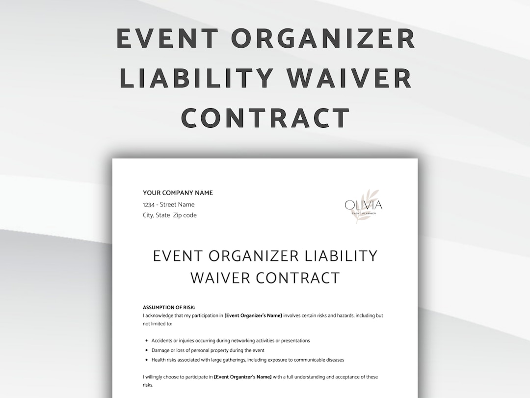 Event Organizer Liability Waiver Contract, Release of Liability ...