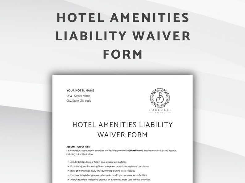 Hotel Amenities Liability Waiver Form: Editable Template (canva) - Etsy