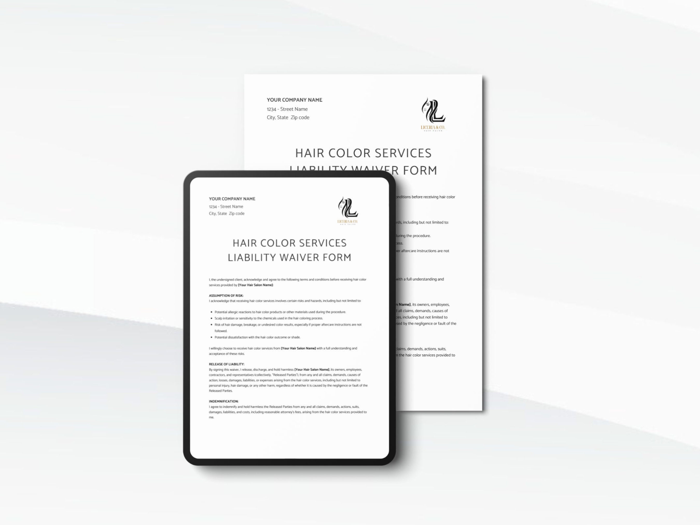 Hair Color Consent & Liability Waiver Forms: Salon Services (digital ...