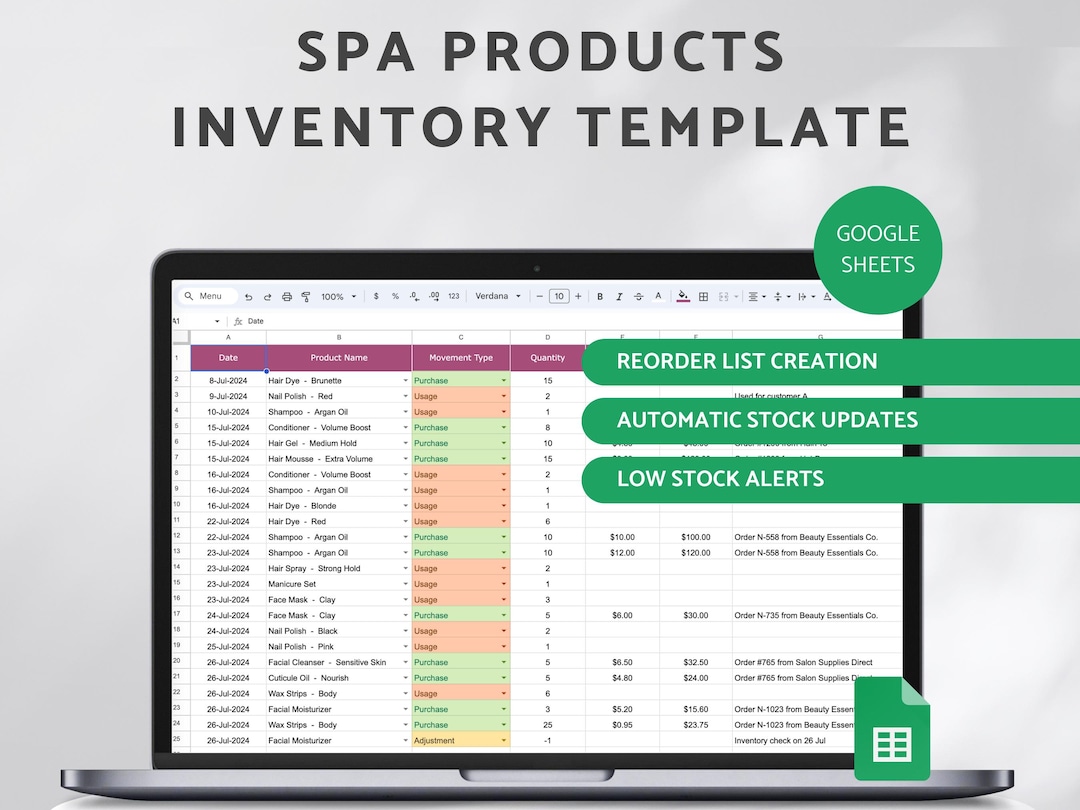 SPA Products Inventory Template, Product Inventory Spreadsheet ...