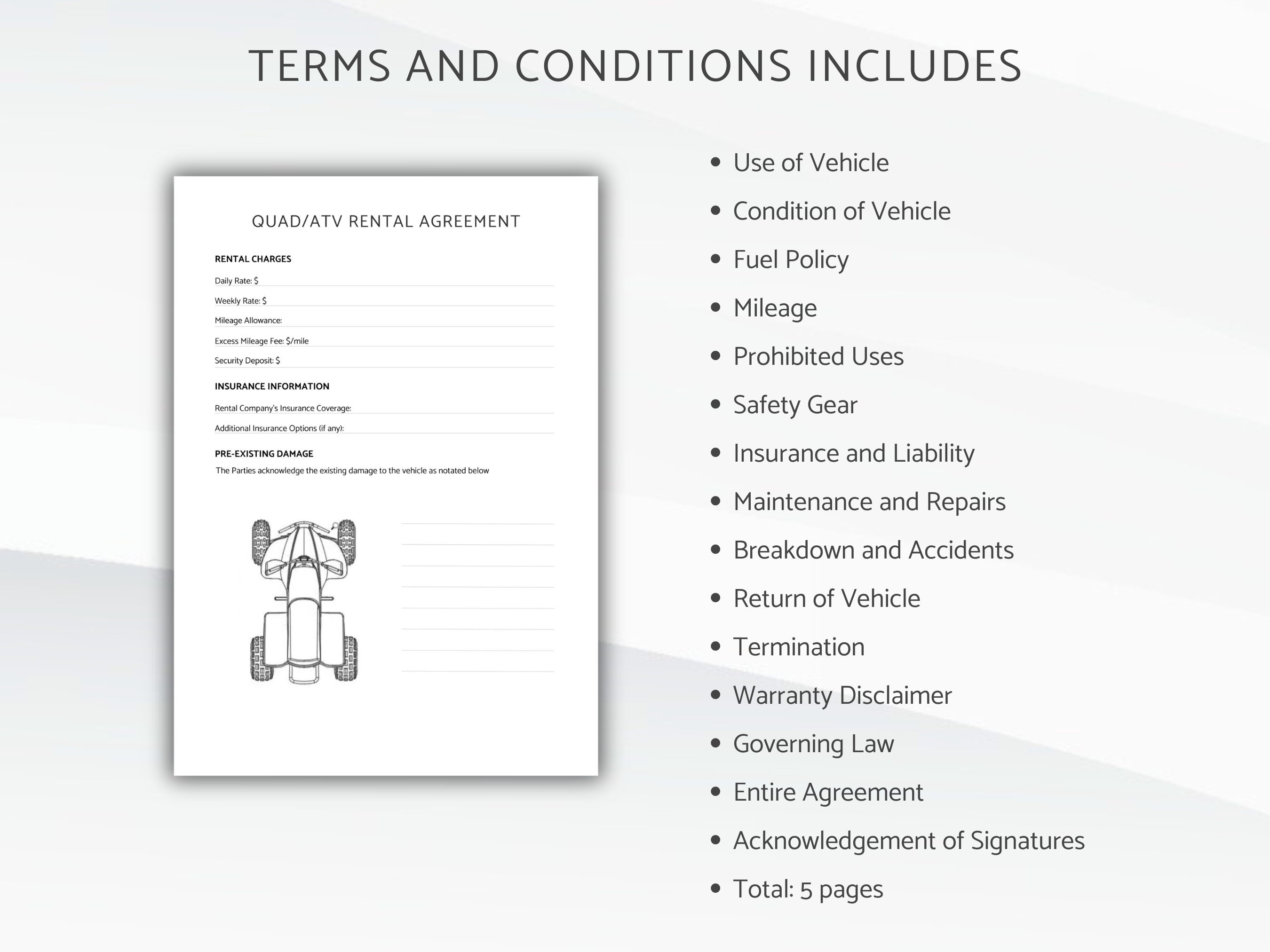 Quad Rental Agreement, ATV Rental Contract, Off-road Vehicle Rent ...