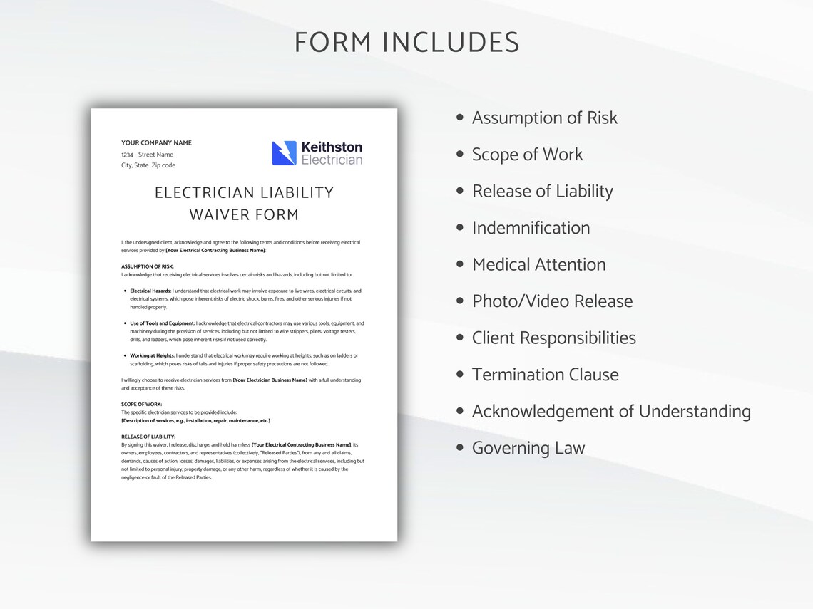 Electrician Liability Waiver Form: Editable Release Agreement (canva ...