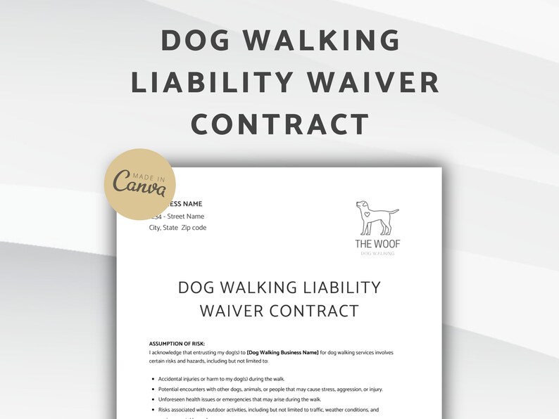 Dog Walking Liability Waiver Contract, Release of Liability Agreement ...