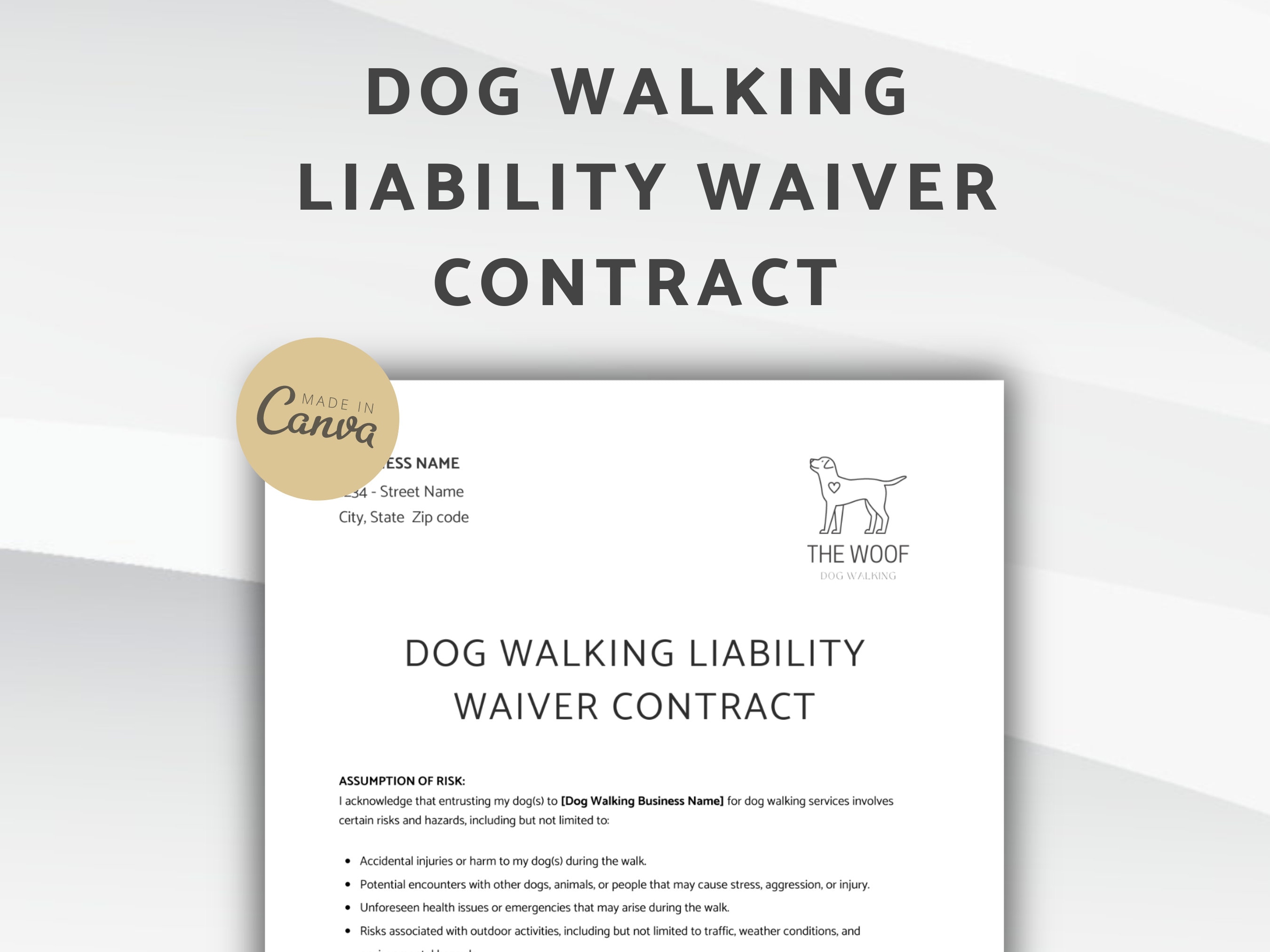Dog Walking Liability Waiver Contract, Release of Liability Agreement ...