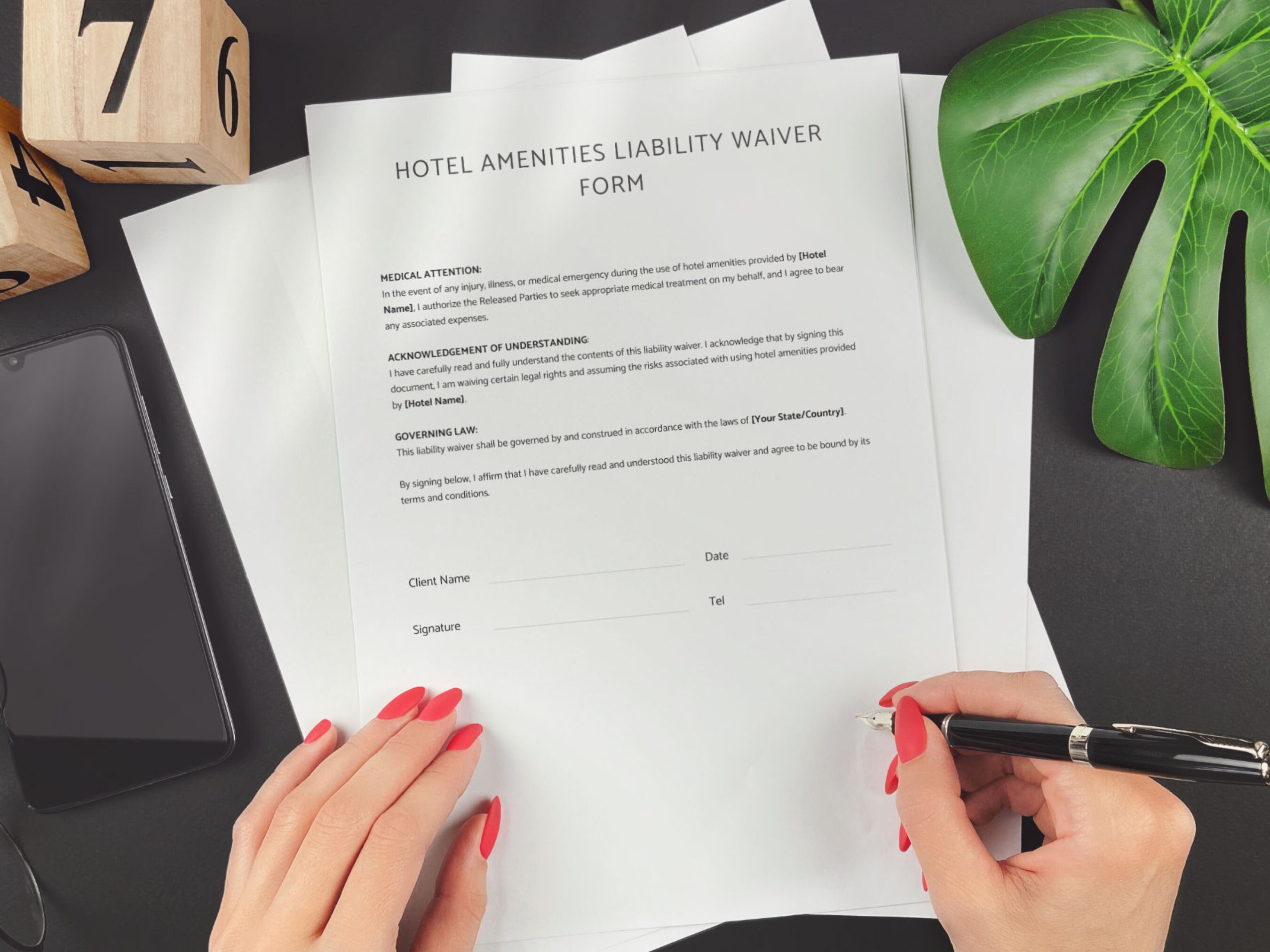 Hotel Amenities Liability Waiver Form, Release of Liability Agreement ...