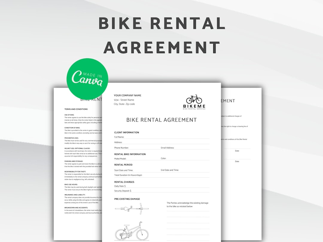 Bike Rental Agreement Template: Editable Cycle Contract (canva) - Etsy