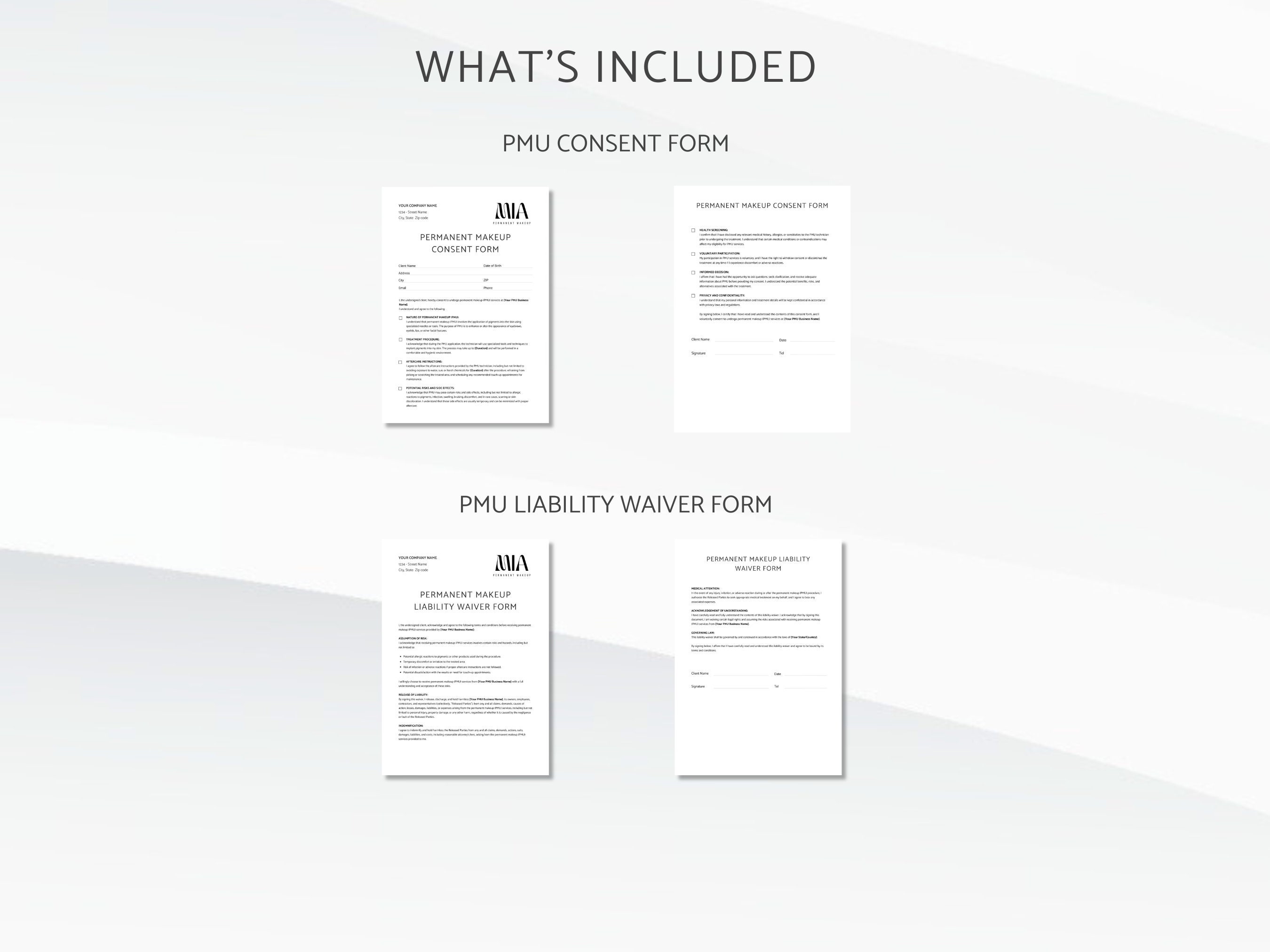 PMU Consent & Liability Waiver Forms, Permanent Makeup Consent Form ...