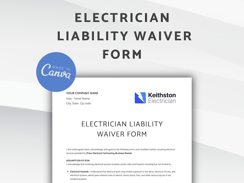 Electrician Liability Waiver Form: Editable Release Agreement (canva ...