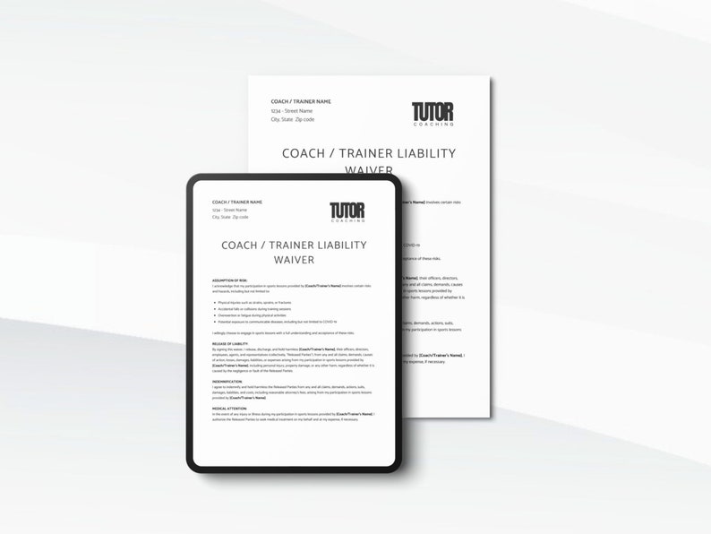 Coach/trainer Liability Waiver Template: Editable Release Form (A4/US ...