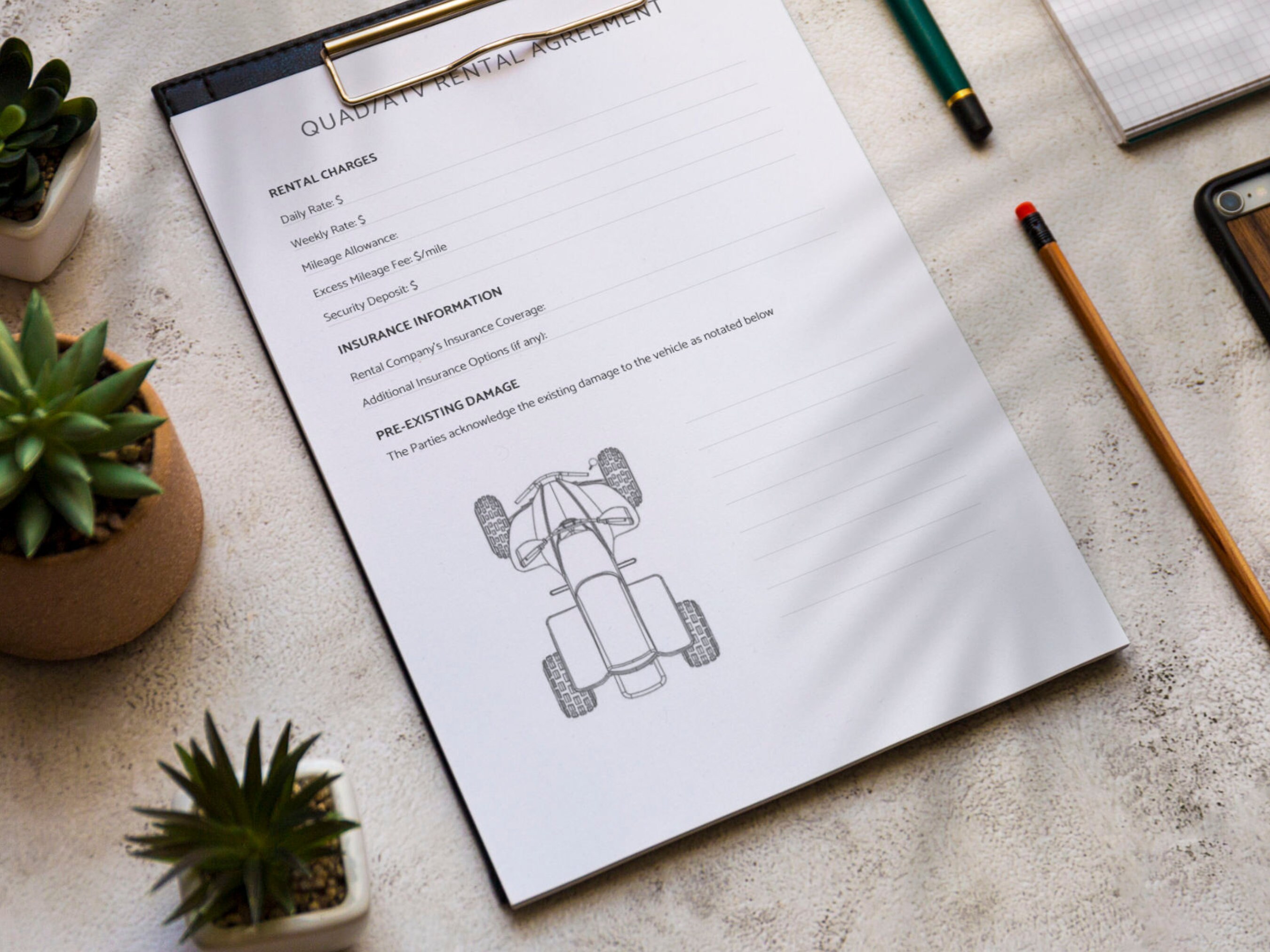 Quad Rental Agreement, ATV Rental Contract, Off-road Vehicle Rent ...