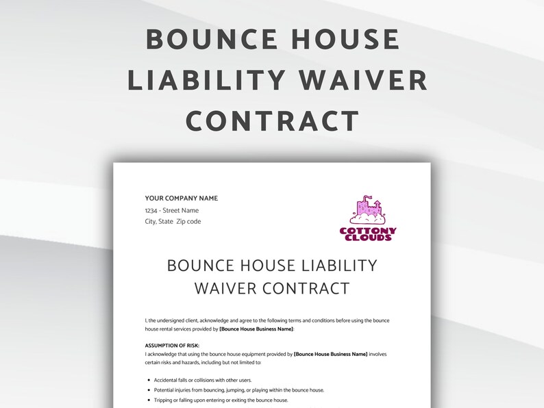 Bounce House Rental Liability Waiver Template (A4/US Letter) (digital ...