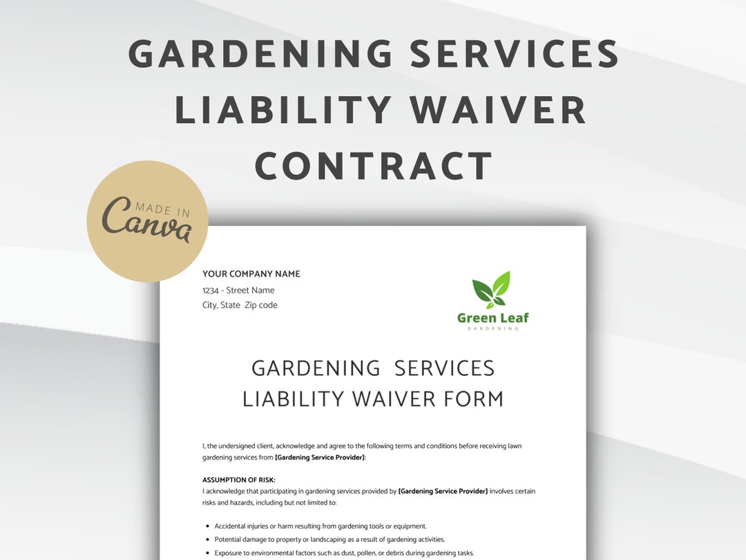 Gardening Liability Waiver Contract, Release of Liability Agreement ...