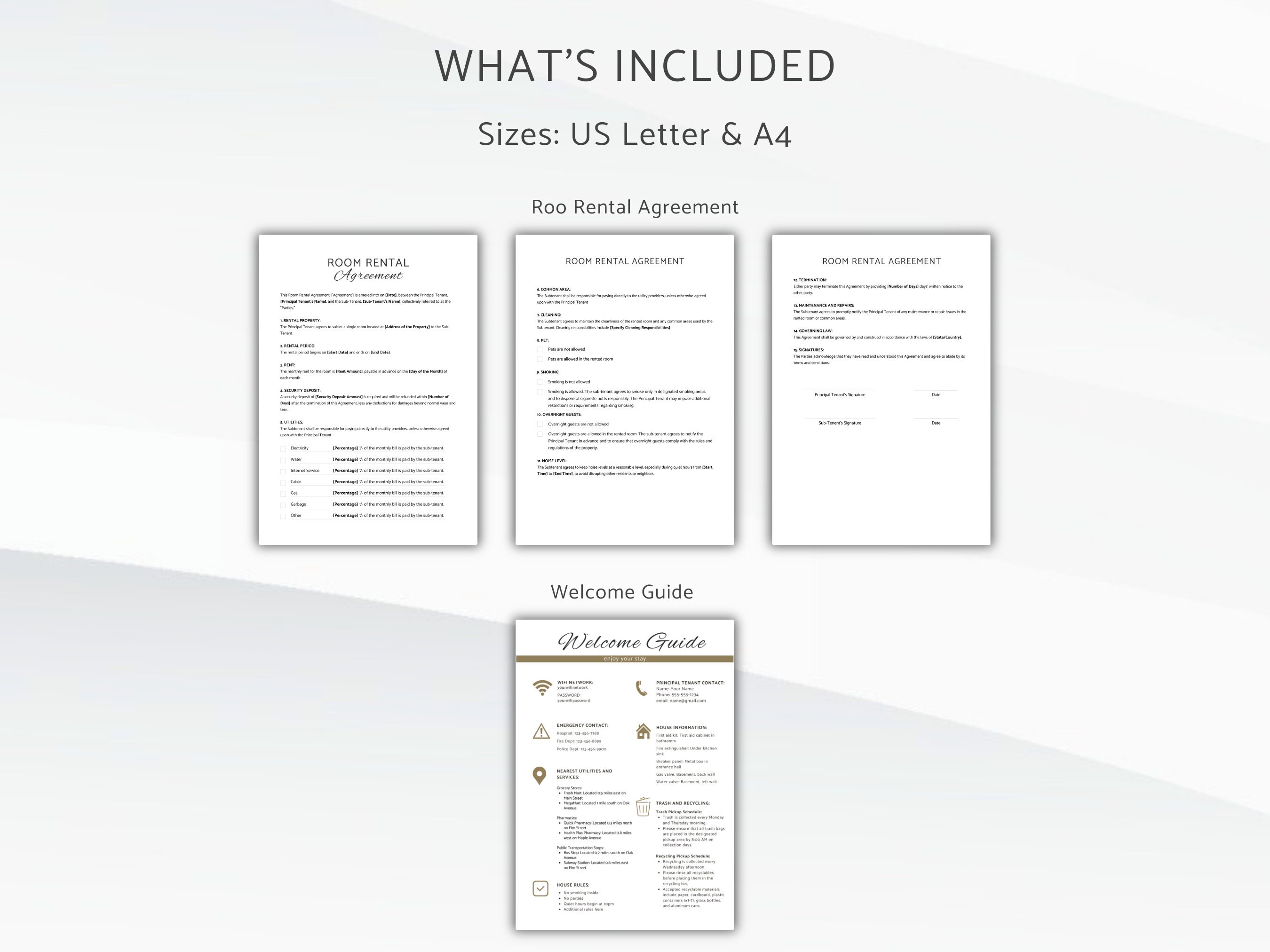 Room Rental Agreement, Roommate Room Rental Contract, Room Rental ...