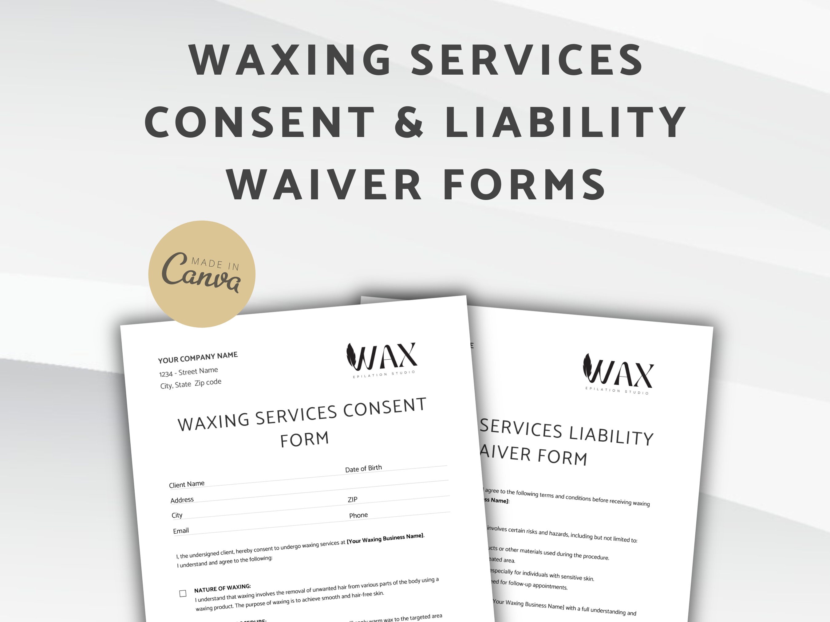 Waxing Consent & Liability Waiver Forms: Esthetician Template (canva ...