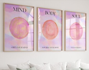 Mind Body Soul Aura Poster 3 Piece Wall Art, Aura Energy Spiritual Gradient Set of 3 Prints, Y2K ...